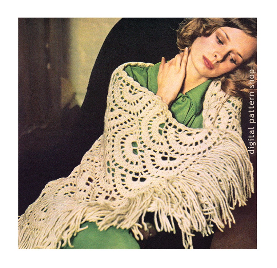 Crochet Shawl Pattern Vintage Scalloped Wrap Shawl Crochet Pattern ...