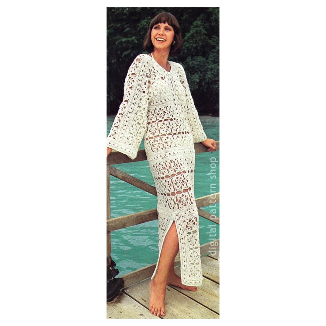 Crochet Caftan Pattern Vintage Lacy Beach Dress Crochet Pattern Long ...