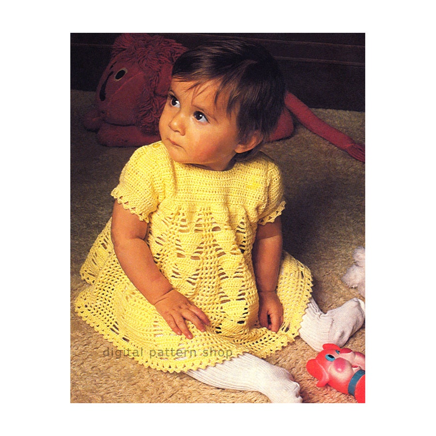 Baby Girls Crochet Dress Pattern Puff Sleeve Lace Dress Crochet Pattern ...