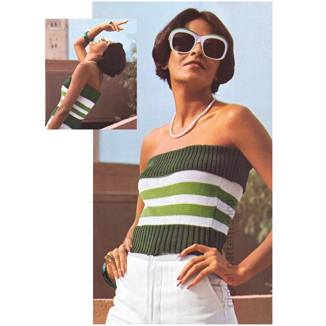 70s Strapless Top Knitting Pattern, Easy Tube Top Pattern, Vintage Sun ...