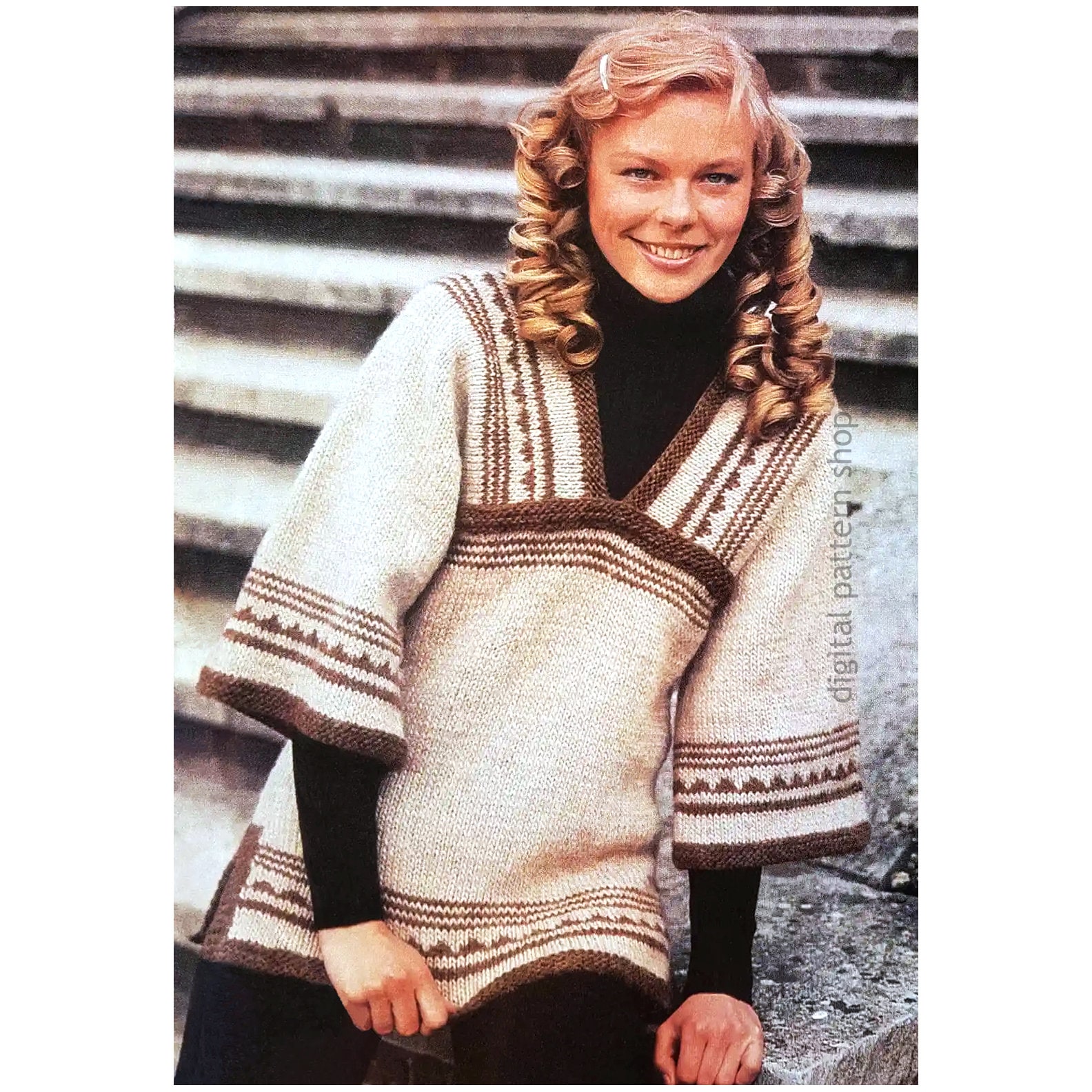 70s Tunic Top Knitting Pattern, Casual Pullover Sweater, Top With Bell ...
