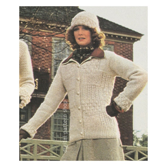 Knitting Pattern Irish Knit Jacket and Hat Aran Knit Buttoned | Etsy