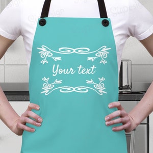 Personalized Apron, Teal, Pink Blue Kitchen Apron With Retro Ornaments ...