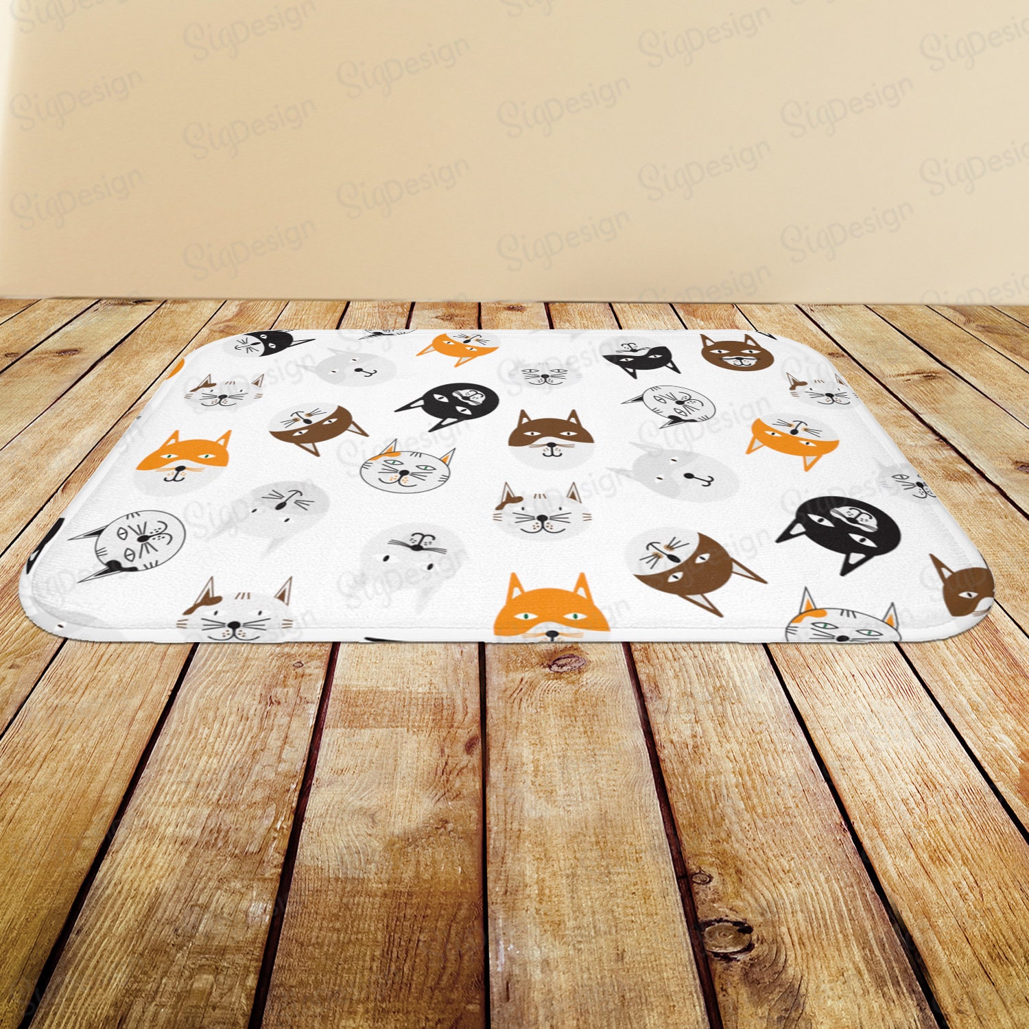 Cute Cats Bath Mat, Floor Rug With Cats Pattern, 2 Sizes. Cat Bathroom ...