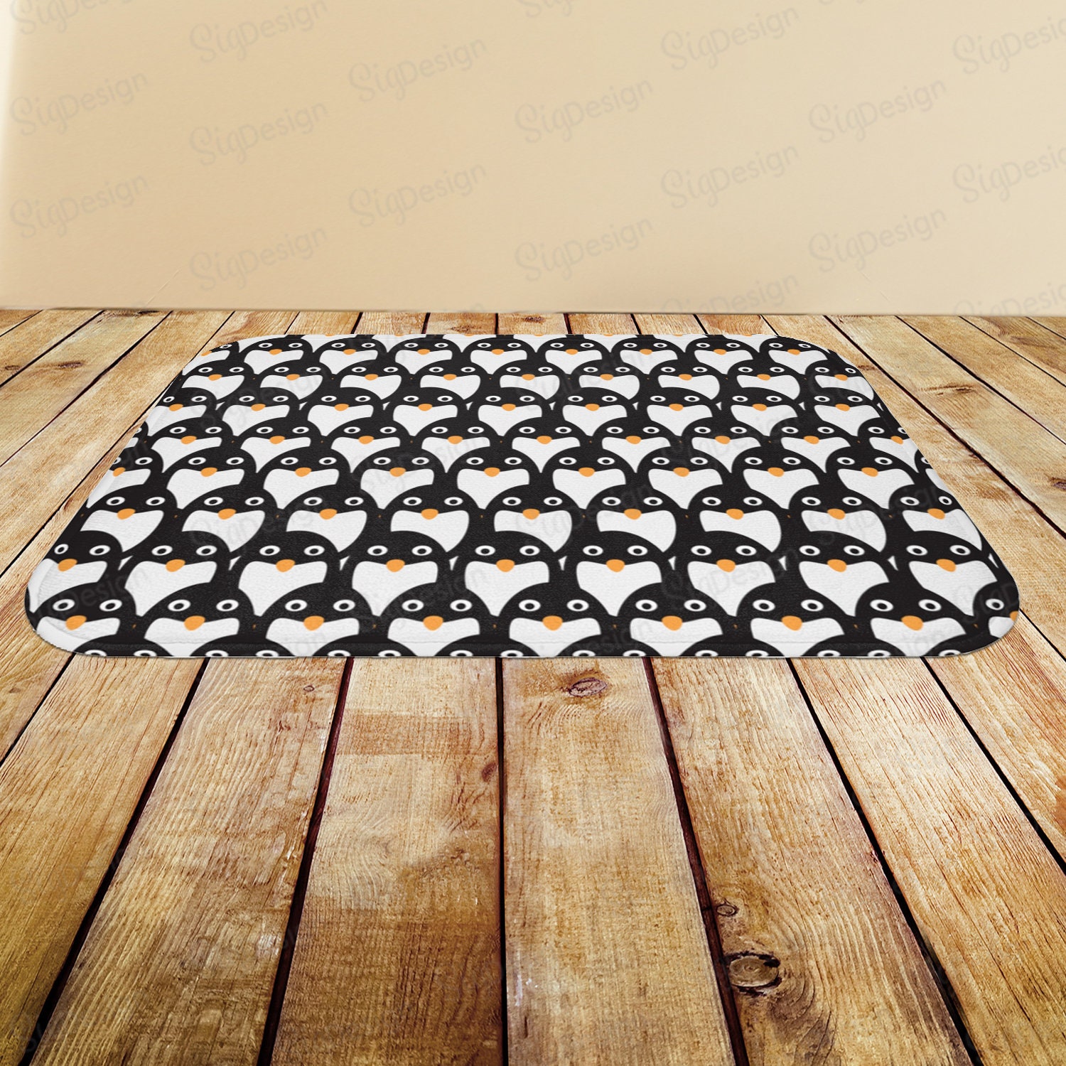 Black and White Penguins Bath Mat Floor Rug With Penguins - Etsy