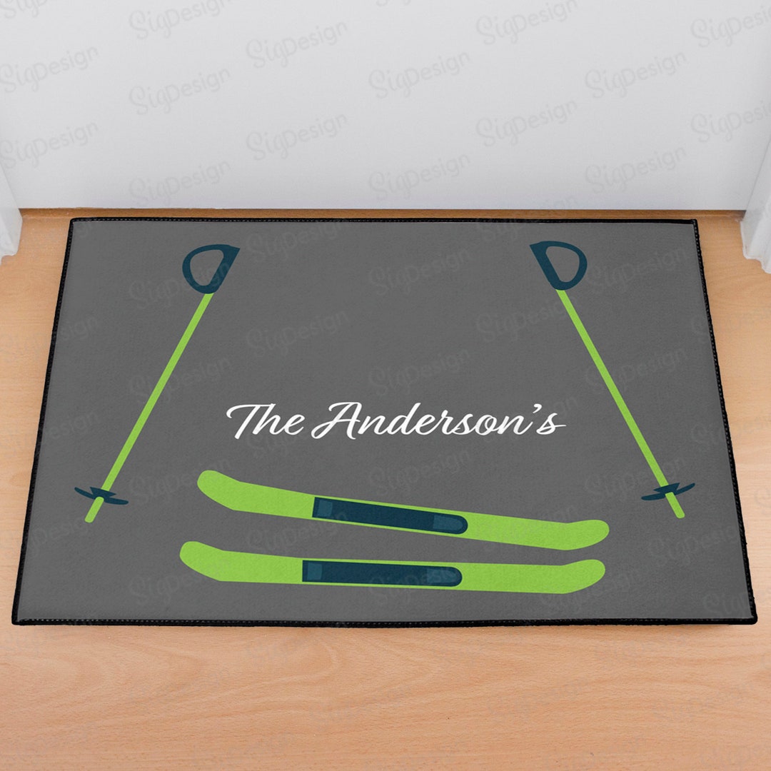 Personalized Door Mat, Ski Cabin Decor, Skis Door Mat Welcome Mat ...