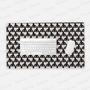 Black White Penguin Desk Mat, Cute Penguin Head Print on Desk Laptop ...