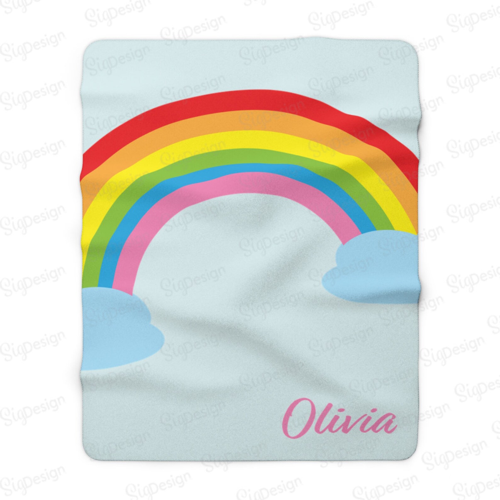 Personalized Rainbow Blanket White or Light Blue Throw - Etsy