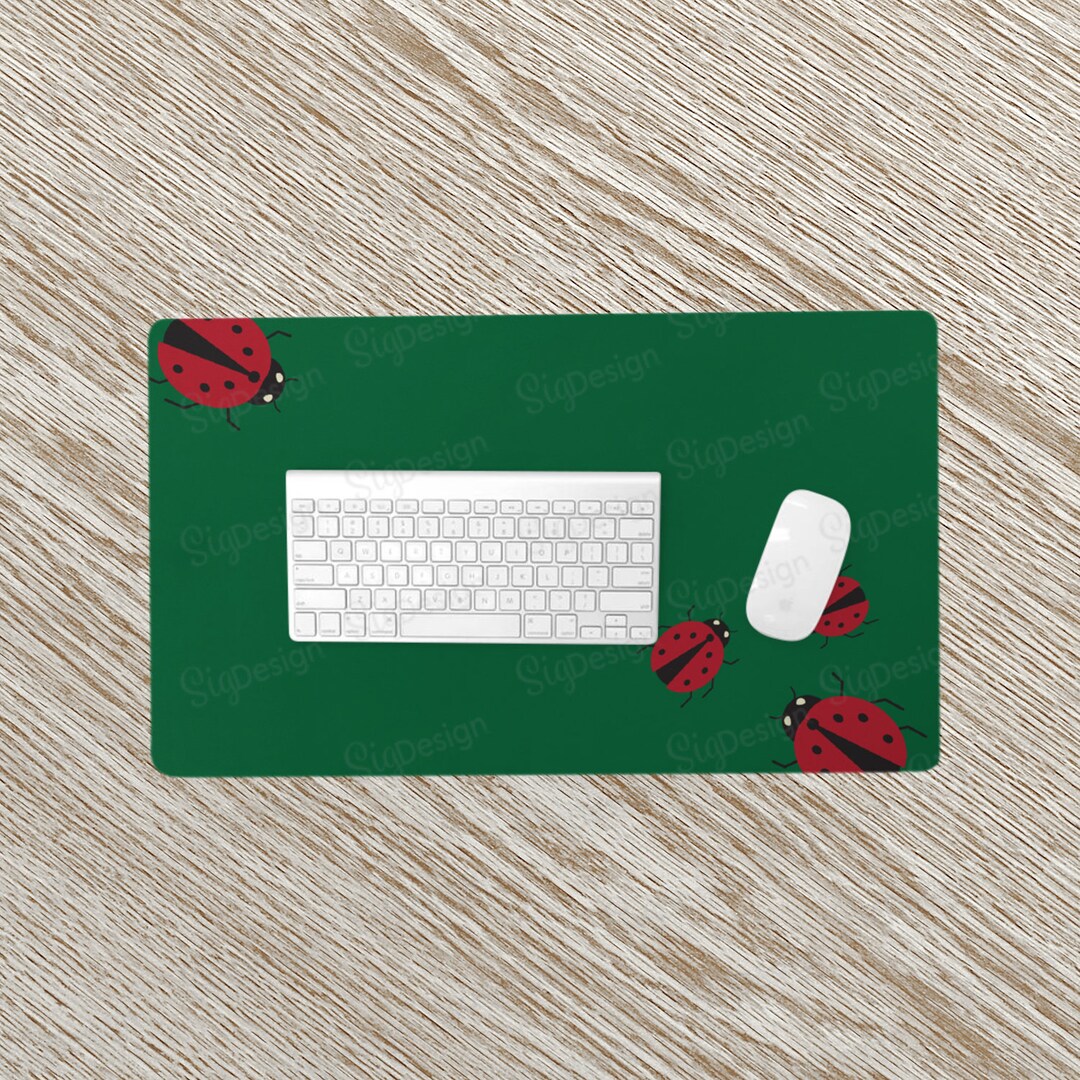 Ladybugs Desk Mat, Green Red Desk Laptop Pad, Home Office Desk Decor ...