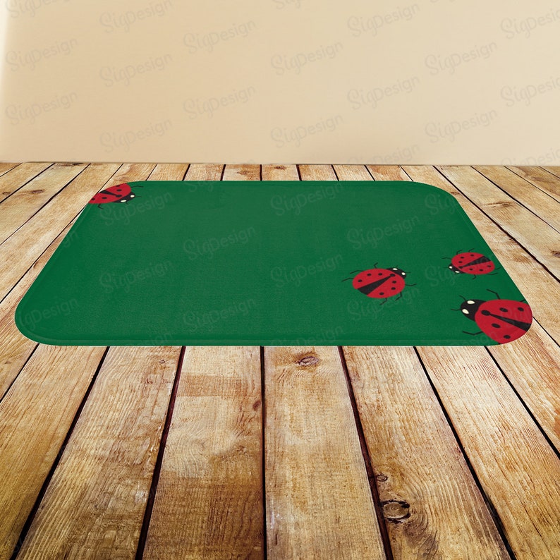 Ladybugs Floor Mat, Green Red Bath Mat or Kitchen Floor Rug, 2 Sizes - Etsy
