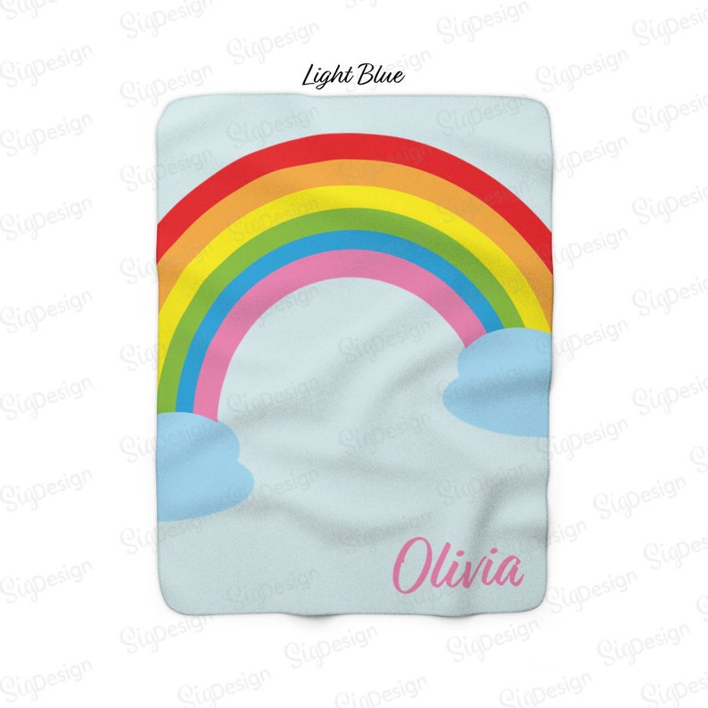 Personalized Rainbow Blanket White or Light Blue Throw - Etsy