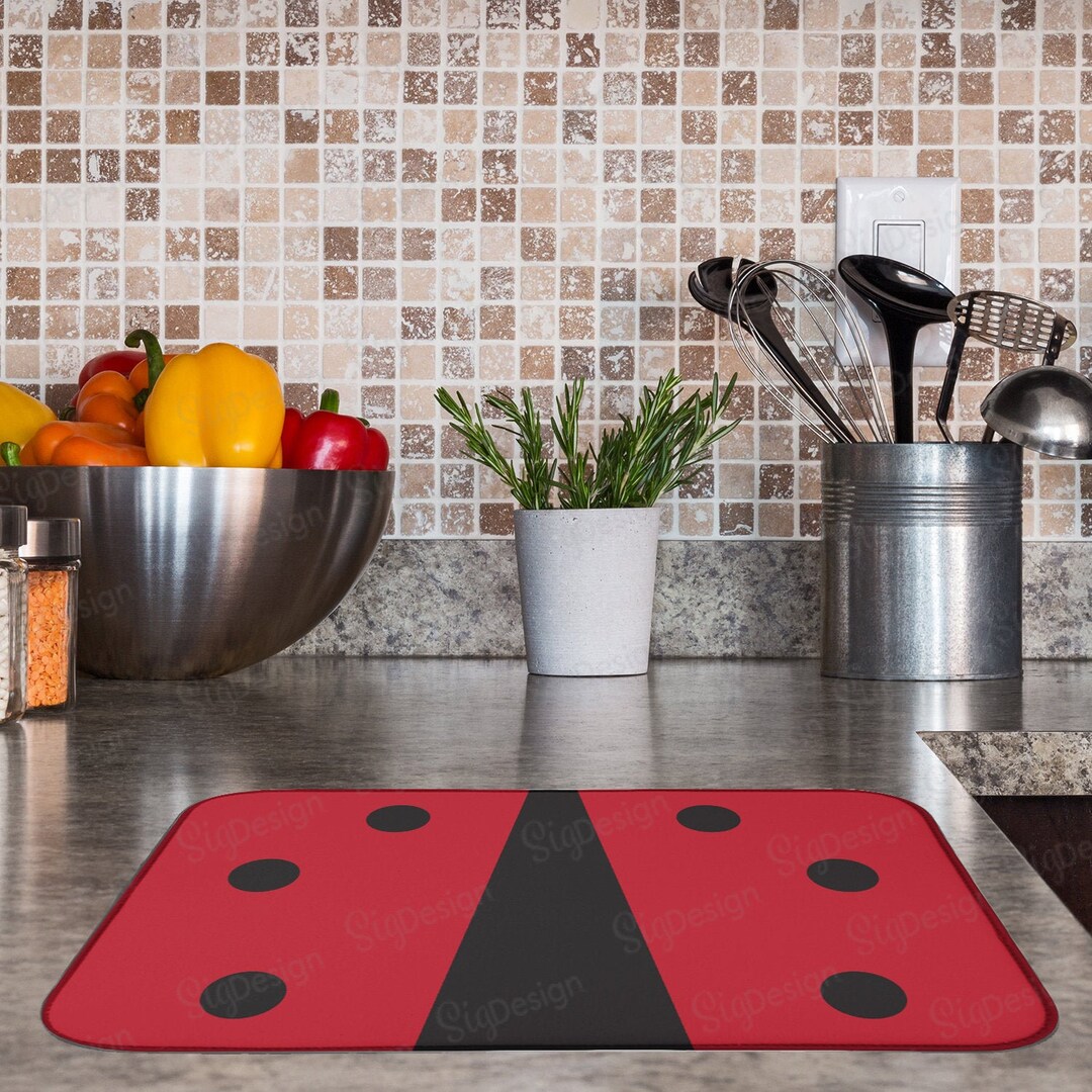 Ladubug Dish Drying Mat, Red and Black Kitchen Counter Decor, 14.5x20 ...