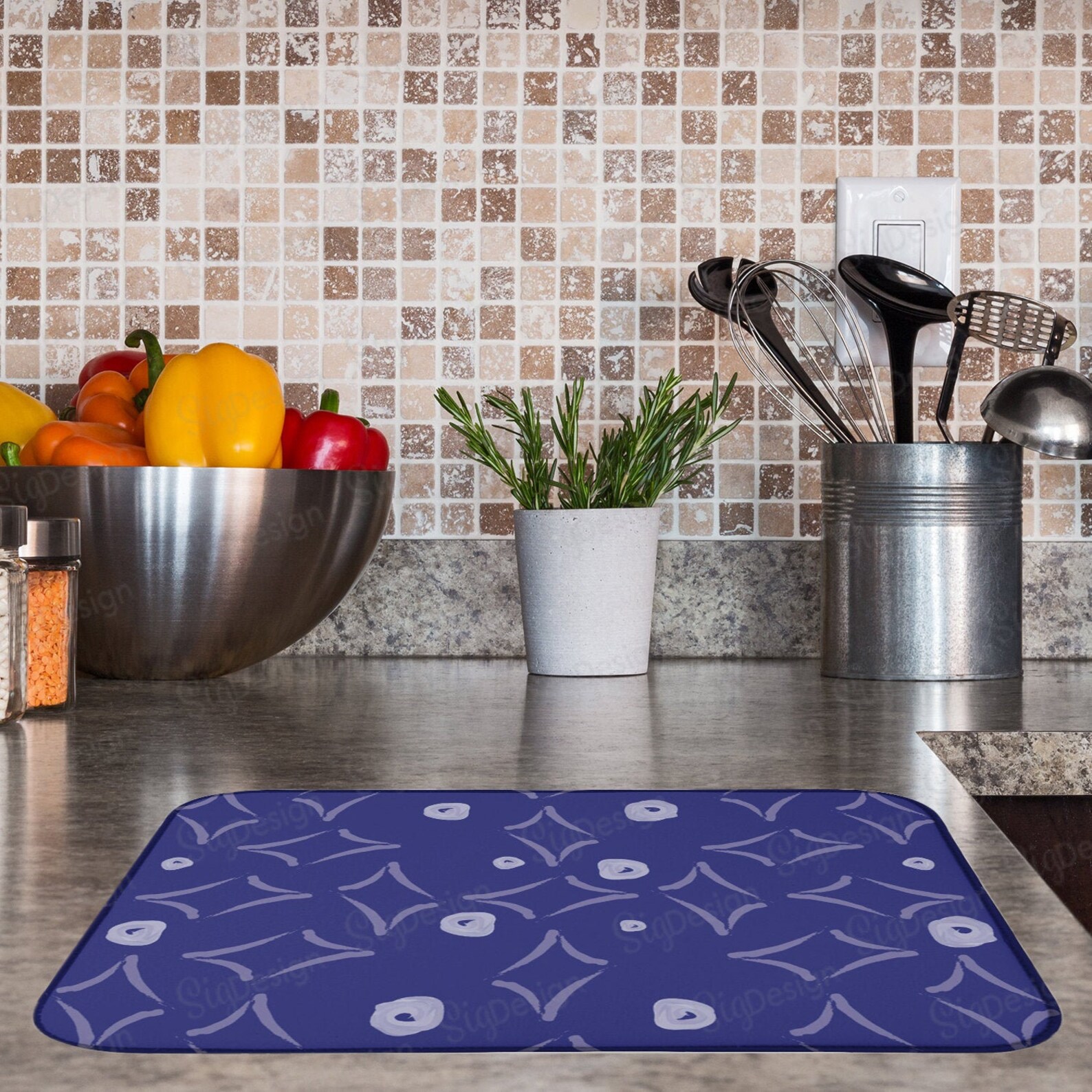 Blue Dish Drying Mat Abstract Blue Kitchen Counter Decor With - Etsy