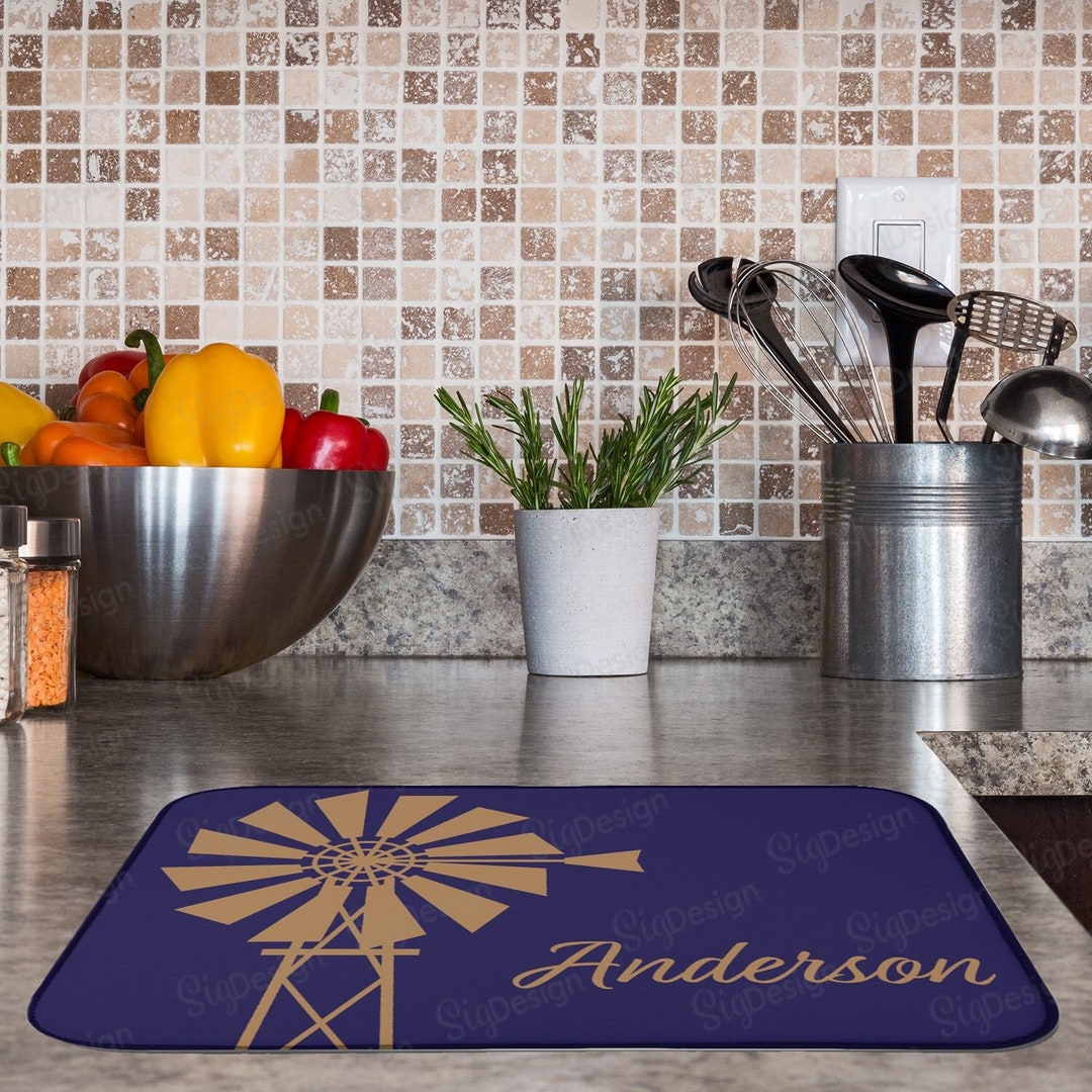 Personalized Windmill Dish Drying Mat: Custom Name Print, Water ...