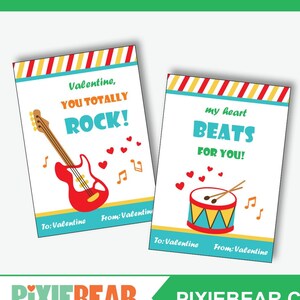 Music Valentine's Day Cards for Kids Printable Guitar Valentine Cards ...