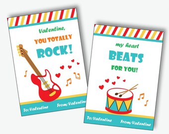 Guitar Valentine's Day Cards for Kids Printable Music | Etsy