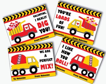 Construction Valentine Cards. Truck Kids Valentines Printable - Etsy