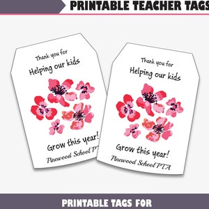 Flower Teacher Appreciation Thank You Tags Printable Teacher Gift Tags ...