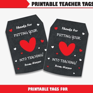 Heart Teacher Appreciation Gift Tag Printable Teacher - Etsy