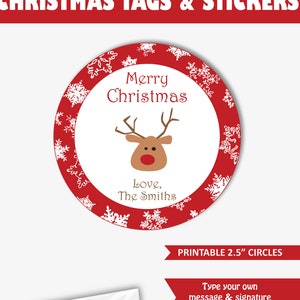 Christmas Sticker Tags, Reindeer Gift Tags, Printable Christmas Gift ...
