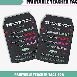 Teacher Valentine Tags Printable Valentine's Day Mint Gift Tags ...