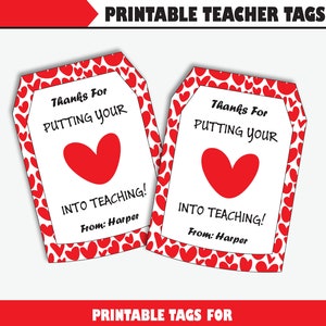 Red Heart Teacher Appreciation Tag Printable Teacher Gift - Etsy