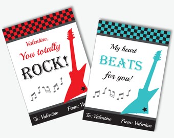 Music Valentine's Day Cards for Kids Printable Guitar | Etsy