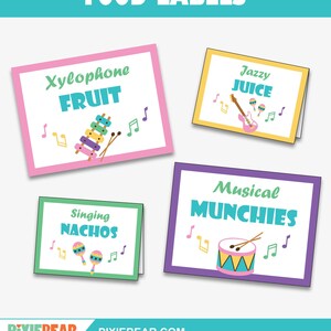 Music Birthday Food Tent Cards, Printable Music Party Food Labels ...