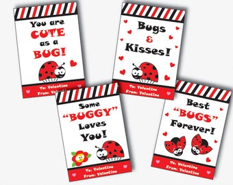 Love Bug Valentines With Erasers, PRINTED Bug Eraser Valentine's Day ...