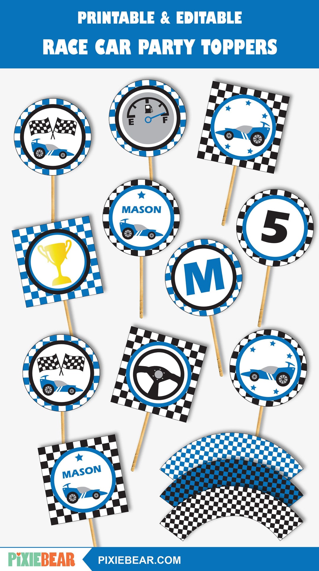 Race Car Cupcake Toppers, Printable Race Car Party Decorations, Race ...