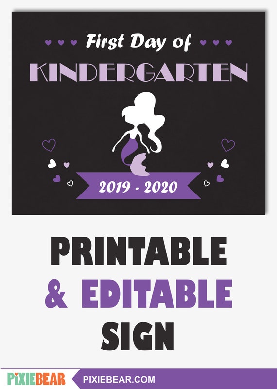 Printable First Day of Kindergarten Sign, Mermaid Back to School Sign ...