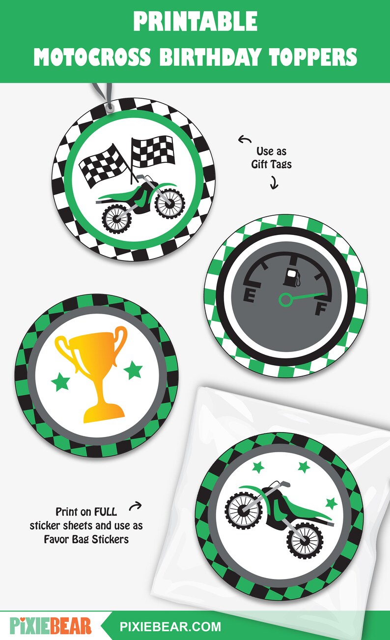 Motorcycle Cupcake Toppers Printable Motocross Party | Etsy Canada