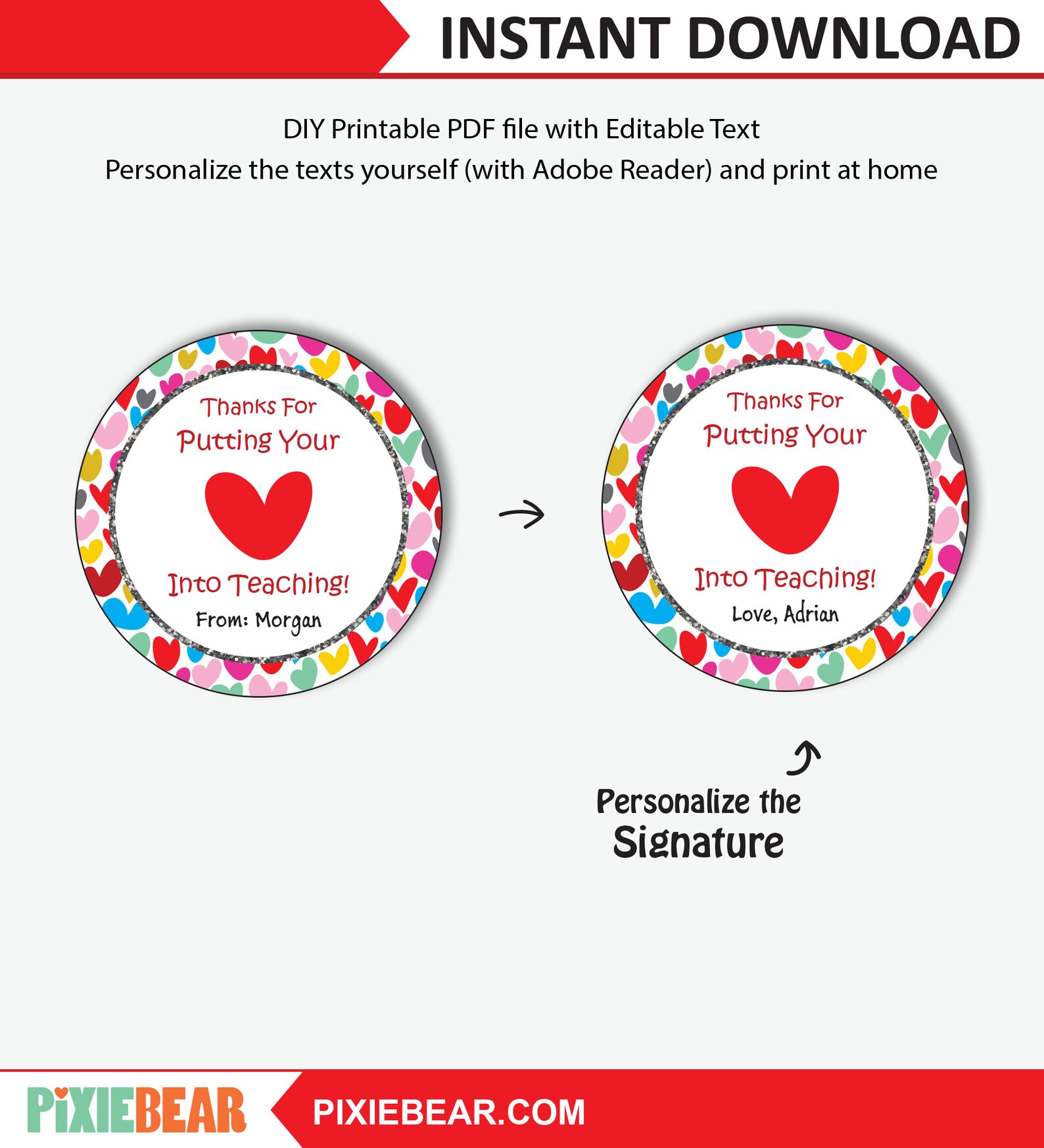 Heart Teacher Appreciation Tags Printable Teacher - Etsy