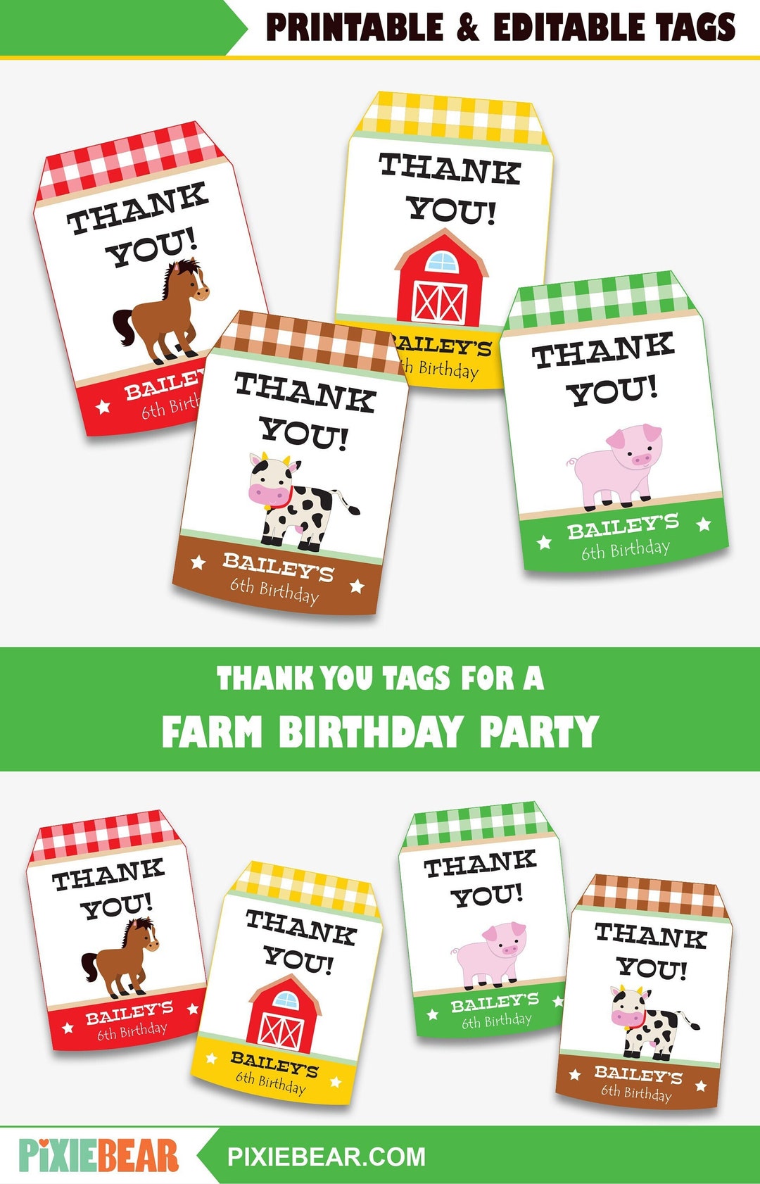 Farm Party Thank You Tag, Printable Farm Birthday Tag, Barnyard Party ...