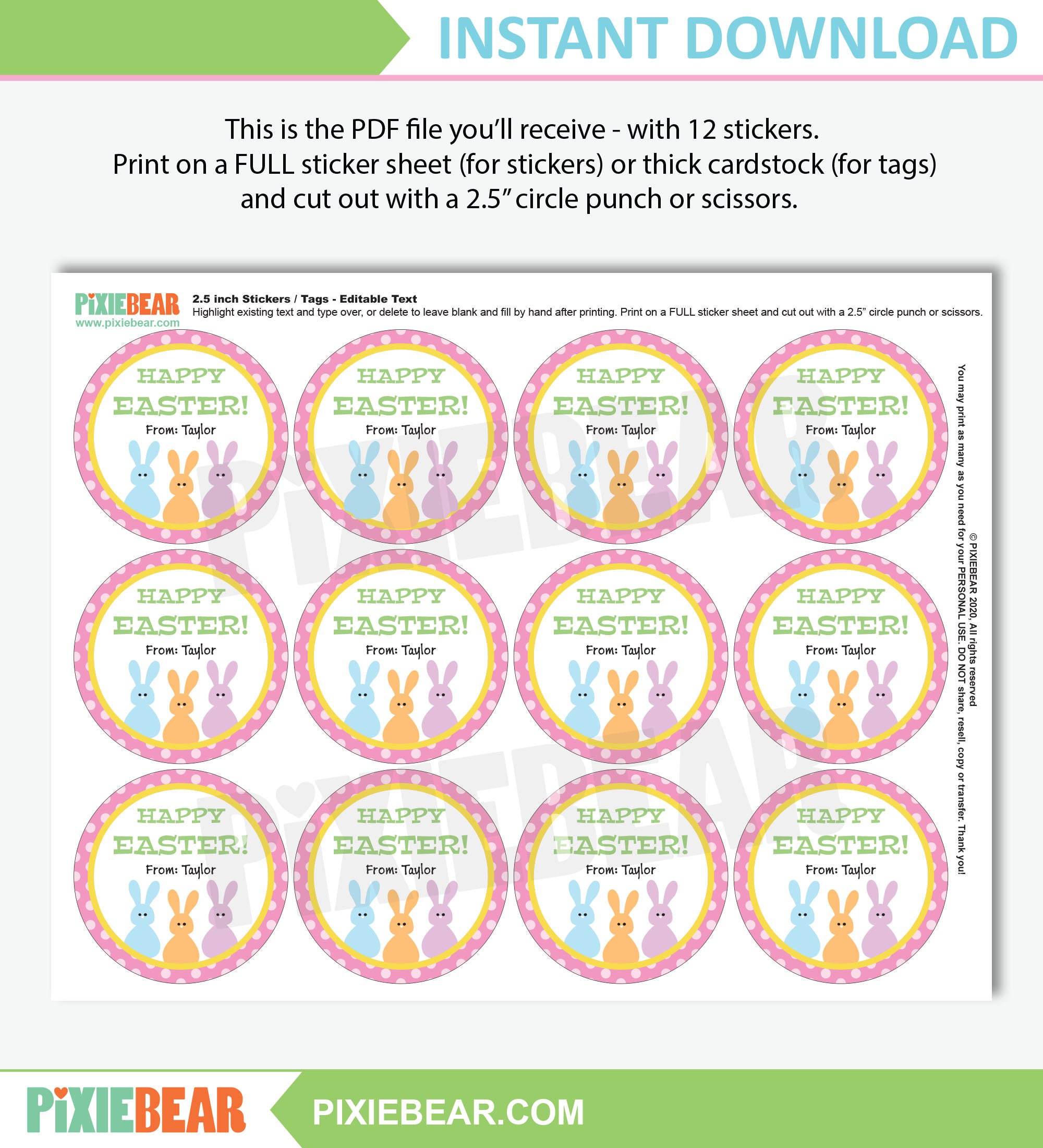 Easter Bunny Tag Printable Easter Bunny Stickers for School | Etsy