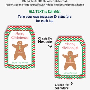 Gingerbread Man Tag Printable Christmas Gift Tag, Editable Christmas ...