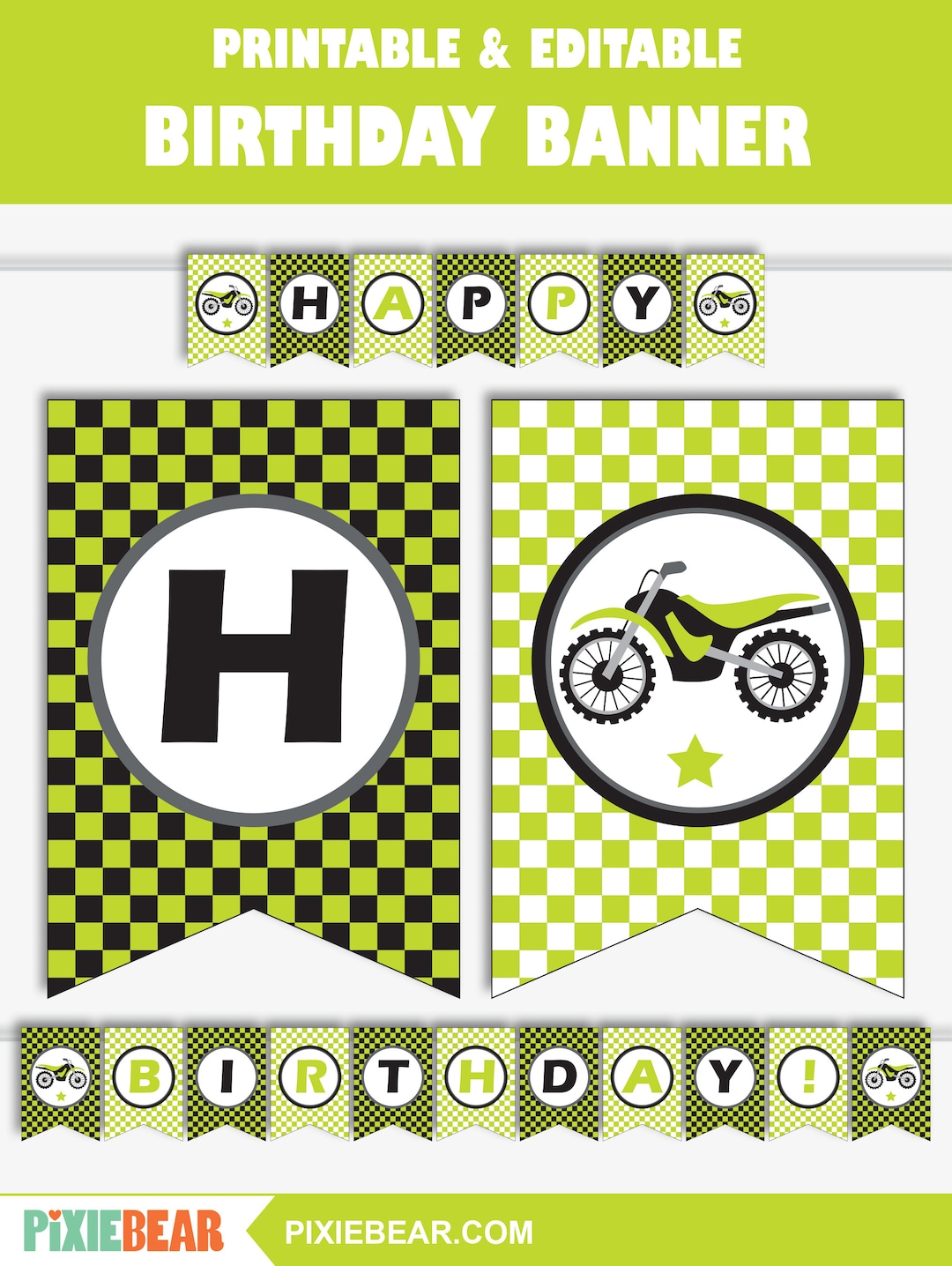 Printable Motorcycle Birthday Banner Custom Banner for a Dirt Bike ...