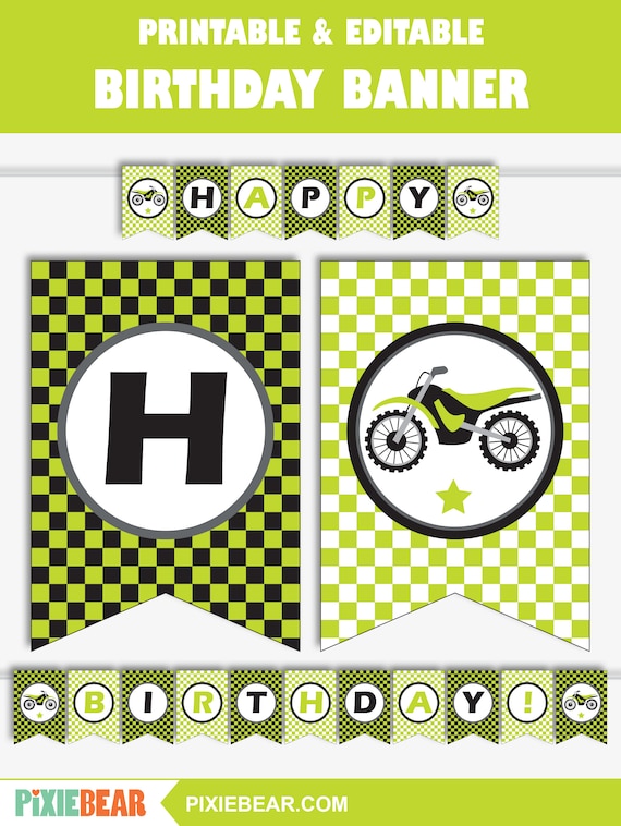 Printable Motorcycle Birthday Banner - Custom Banner for a Dirt Bike ...