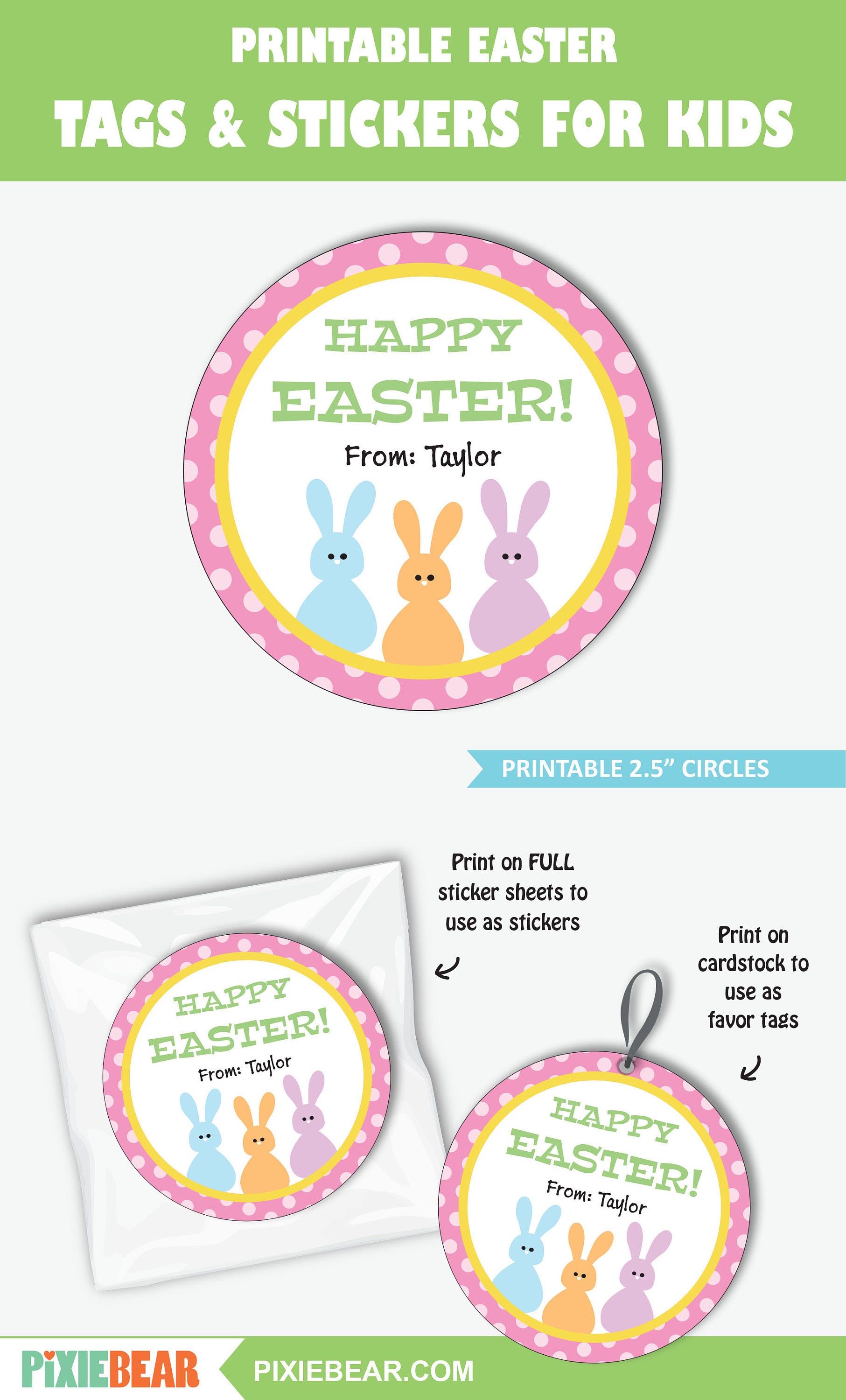 Easter Bunny Tag Printable Easter Bunny Stickers for School | Etsy