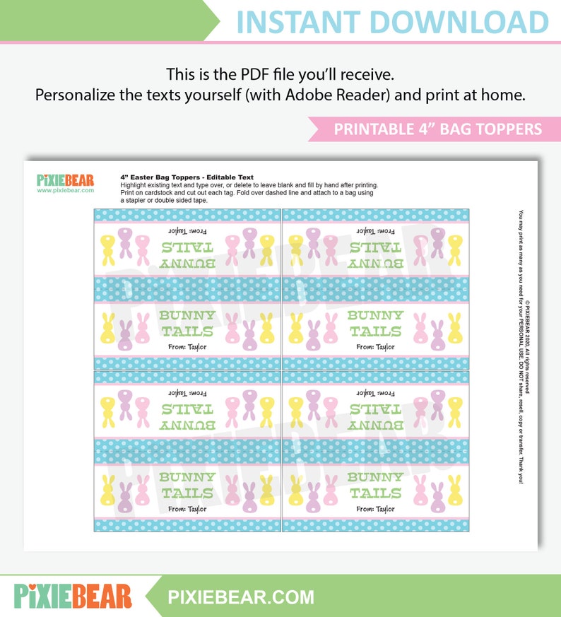 Easter Bunny Tails Labels Printable Easter Bag Toppers for - Etsy