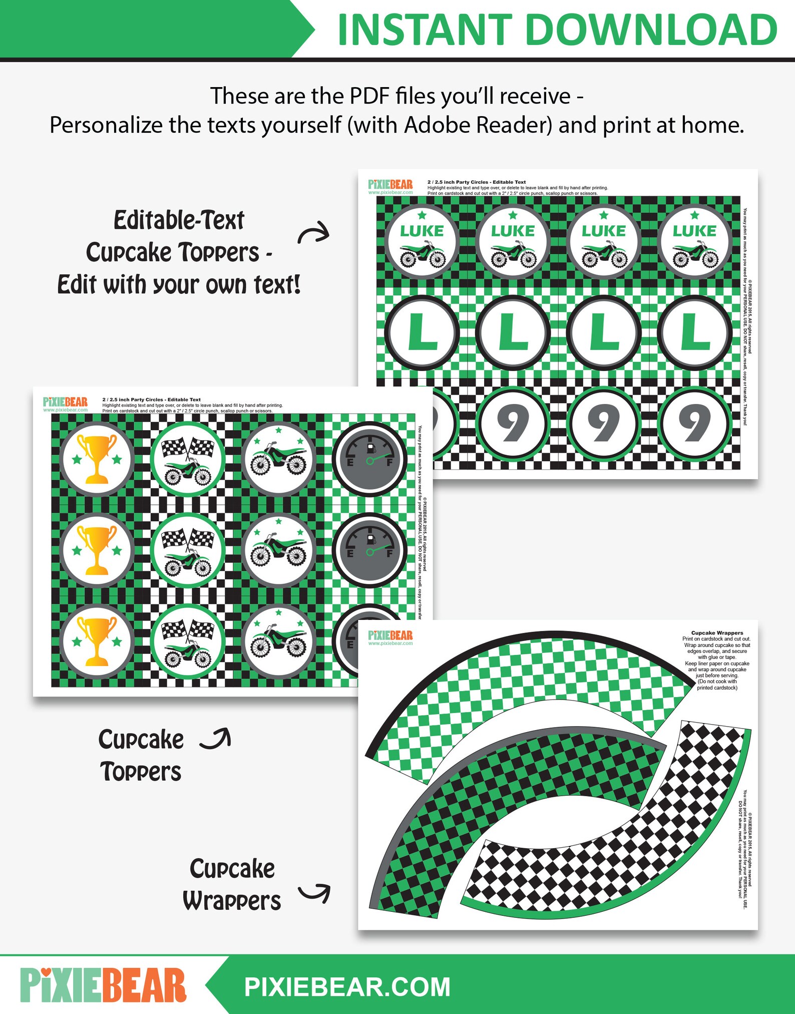 Motorcycle Cupcake Toppers Printable Motocross Party | Etsy Canada