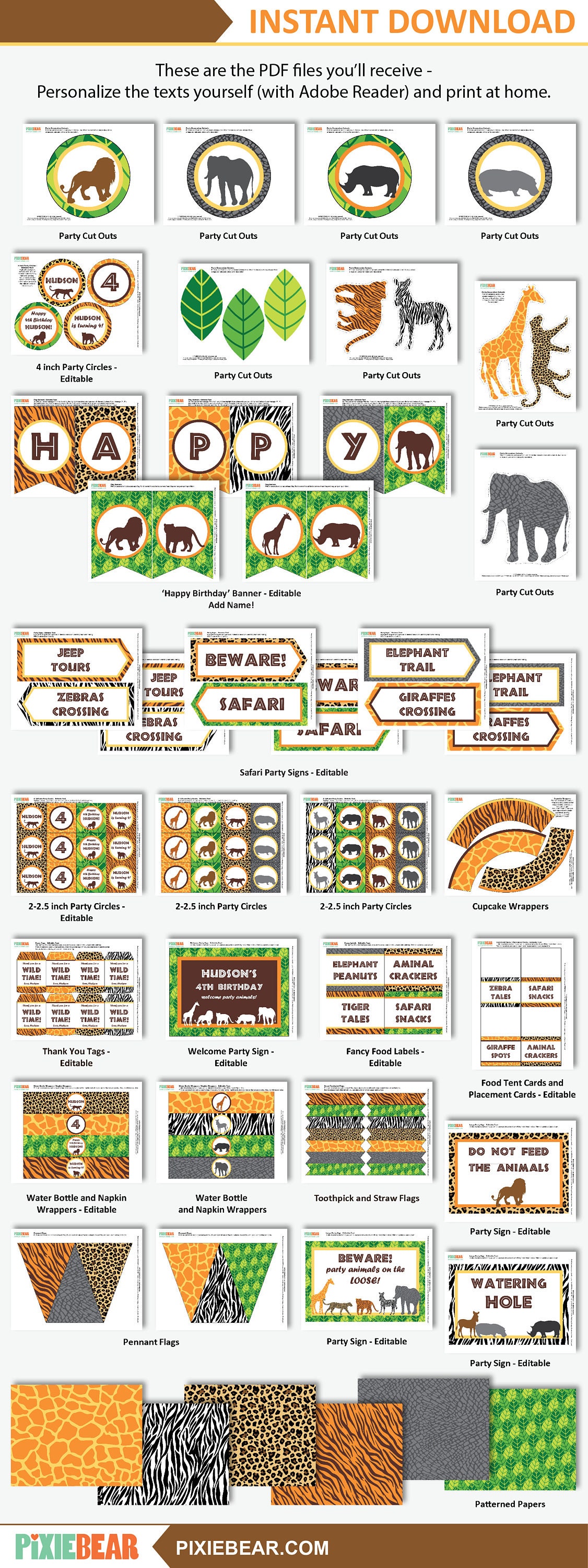 Safari Party Decorations Printable Jungle Birthday Decor | Etsy