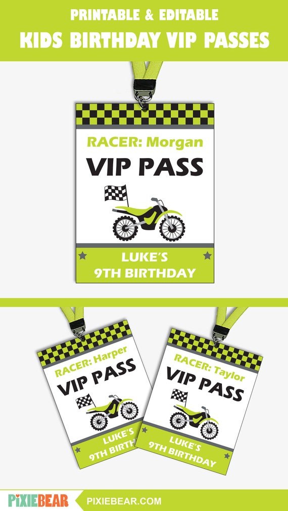 Dirt Bike VIP Passes - Printable VIP Pass for a Motocross Party ...