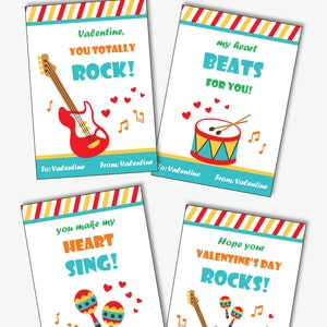 Music Valentine's Day Cards for Kids Printable Guitar Valentine Cards ...