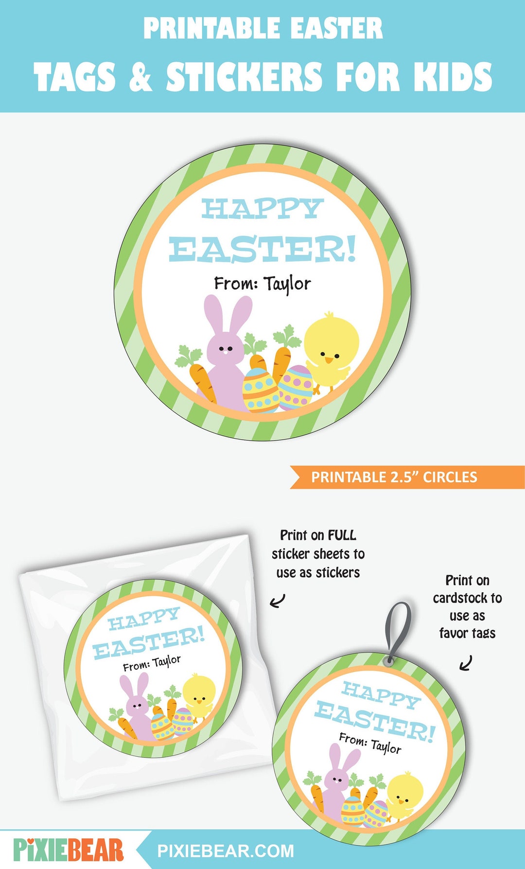 Printable Easter Tag, Easter Stickers for Classroom Treats ...