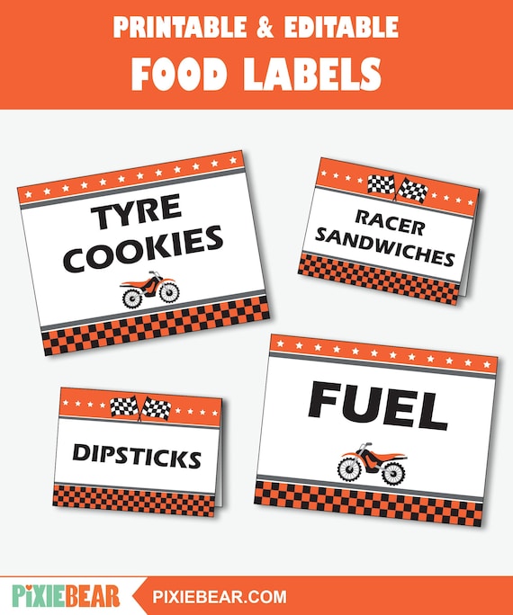 Motorcycle Party Food Labels - Printable Decorations for a Dirt Bike ...