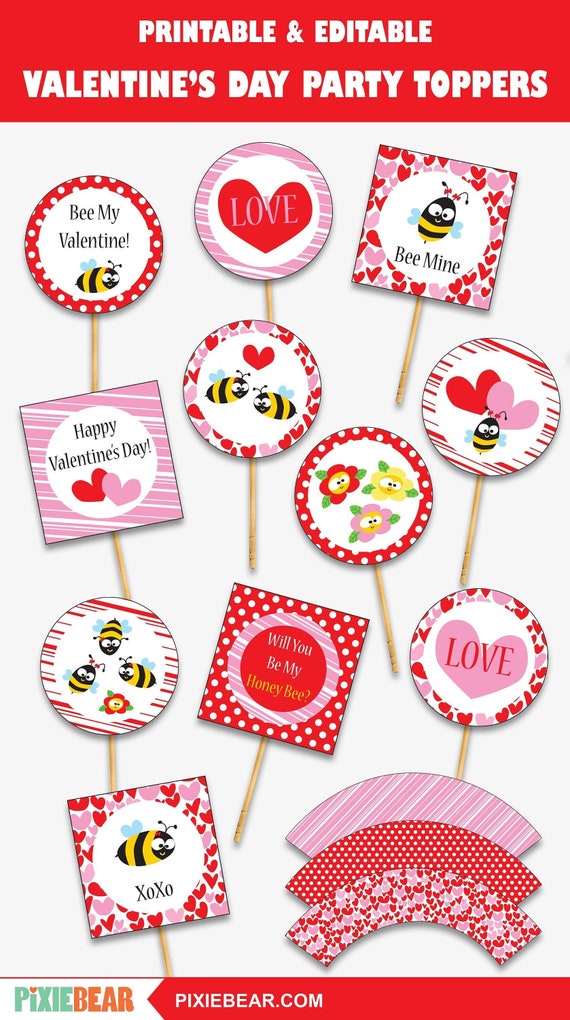Valentines Day Cupcake Toppers - Valentine's Day Party - Valentines Day ...