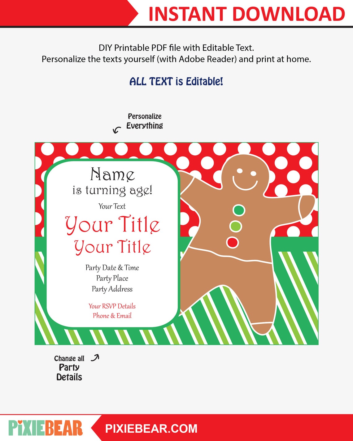 Christmas Birthday Invitation Gingerbread Man Invitation | Etsy