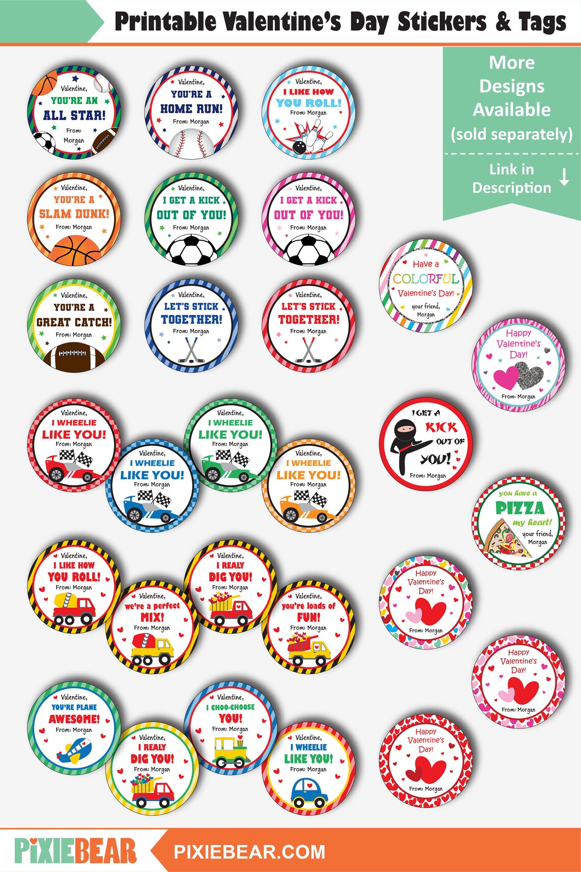Valentine Crayon Favor Sticker for Kids Printable Colorful | Etsy