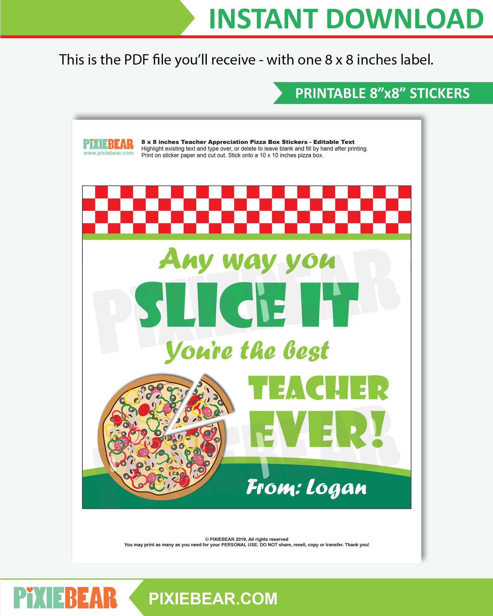 Teacher Appreciation Pizza Box Labels Printable Pizza Box - Etsy